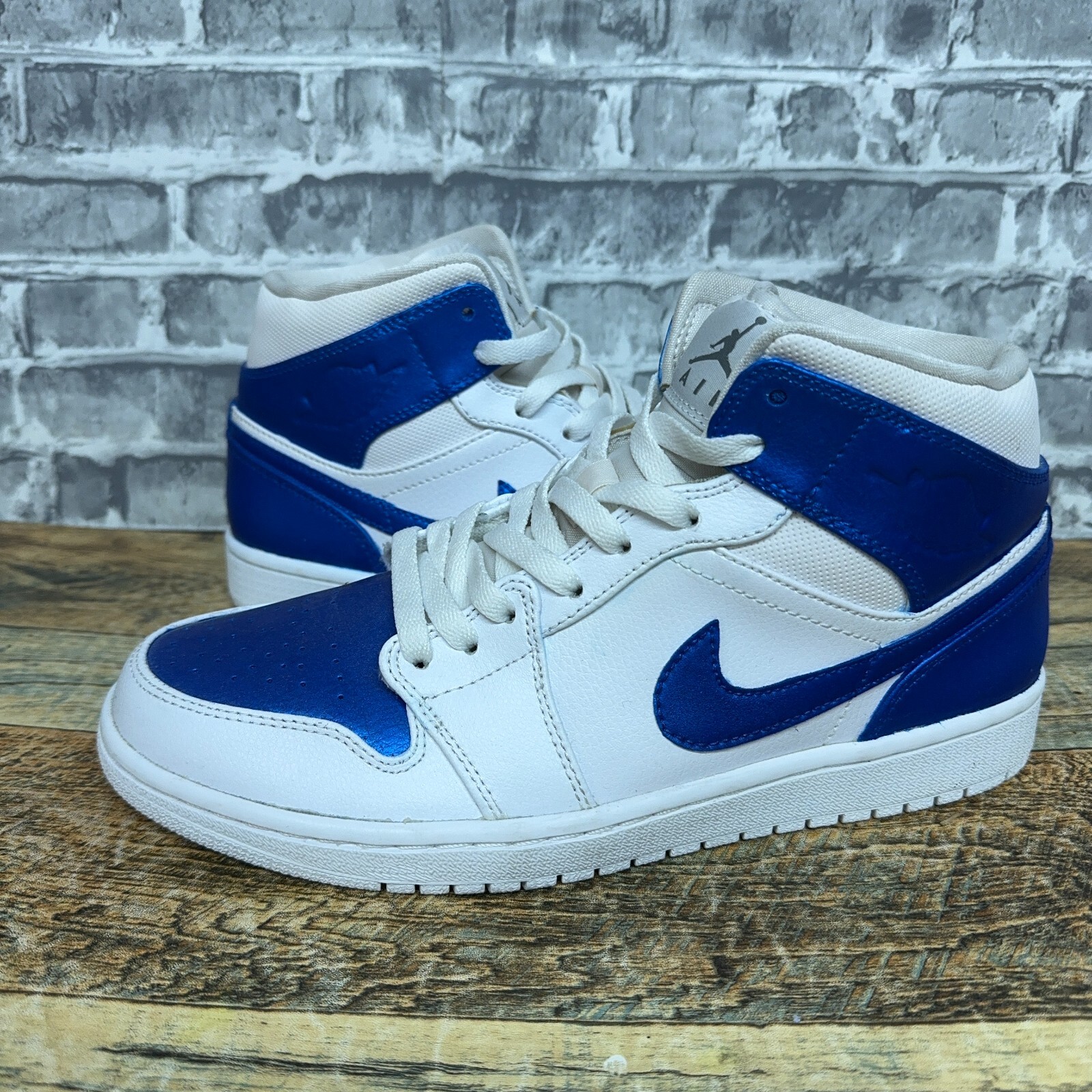 Nike Air Jordan Retro 1 White Metallic Blue Custom 55… - Gem