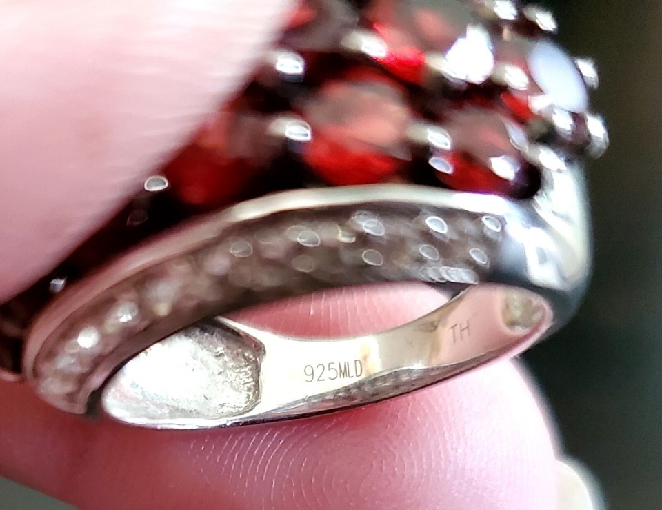 CAROL BRODIE RARITIES GARNET & DIAMOND STERLING SILVER RING "MLD" SIZE ...