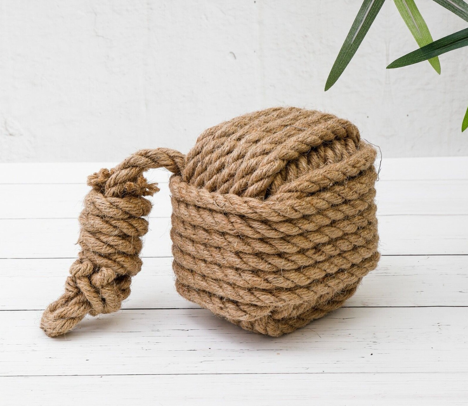 Large Heavy Hessian Brown Rope Square Knot Cube Ball Nautical Door Stop ...