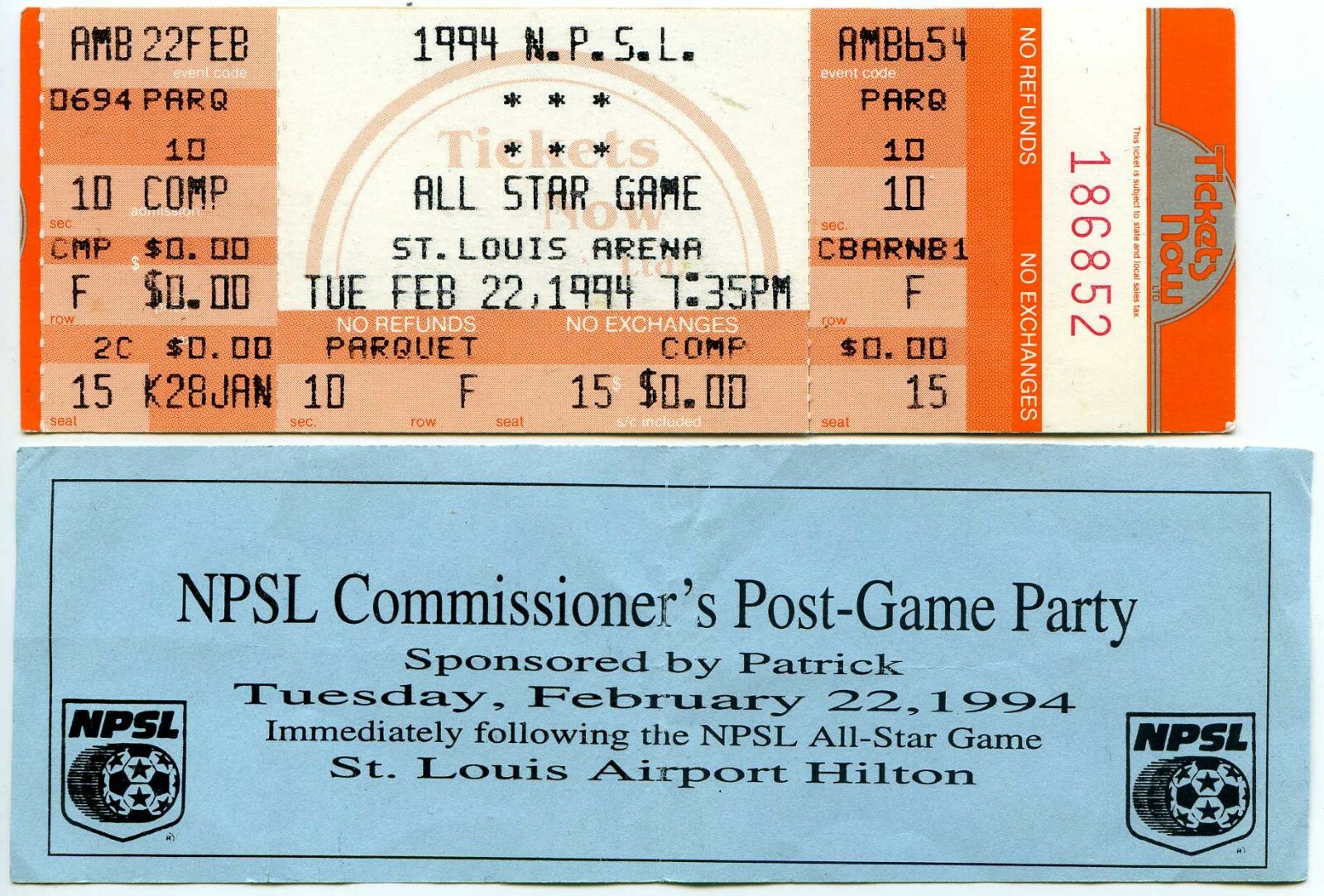 1994 NPSL All Star Game Ticket National Professional Soccer League St ...