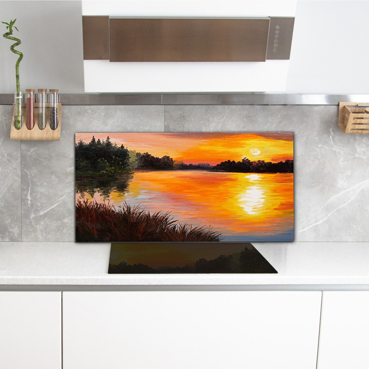 Oil Painting Lake Forest Sky Sunset Kitchen Printed Splashback Glass 120x60 | eBay UK