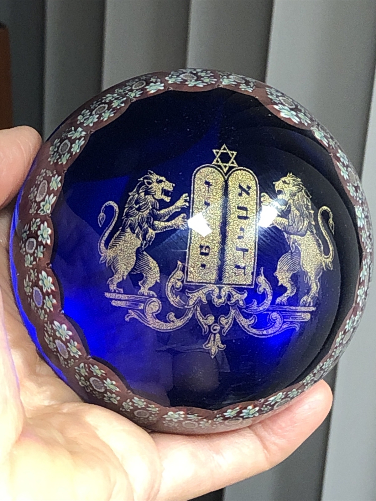VINTAGE Cobalt Blue Gold ALT MURANO GLASS PAPERWEIGHT LIONS WITH ...