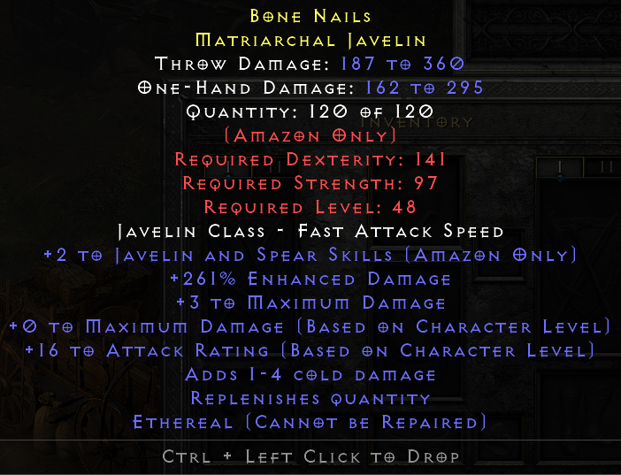 D2r rare matriarchal javelin 2skills 261ed fool mod eth rep erep--non ...