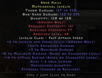 D2r rare matriarchal javelin 2skills 261ed fool mod eth rep erep--non ...