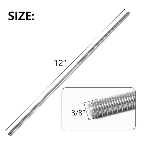 2 Packs 304 Stainless Steel 3/8"-16 Thread Fully Threaded Rods 12 ...