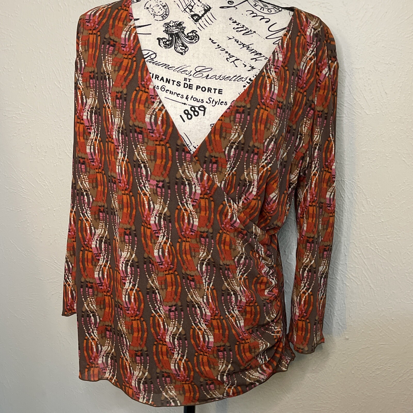 Sigurd Olsen, size L, Size Large, Wrap style Blouse. 3/4 Sleeve, lined ...