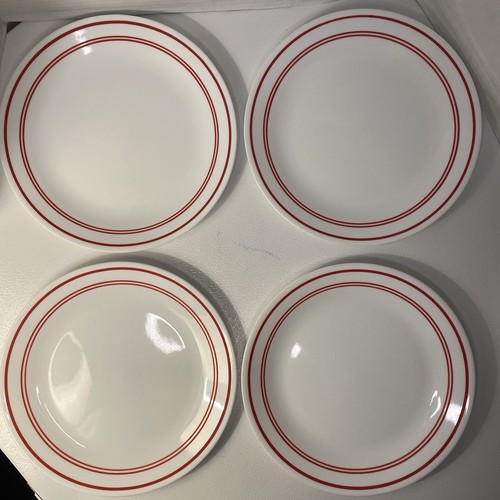 Set Of 4 Corelle Vitrelle Classic Red Stripe Cafe Dinner Plates 10 1/4 ...