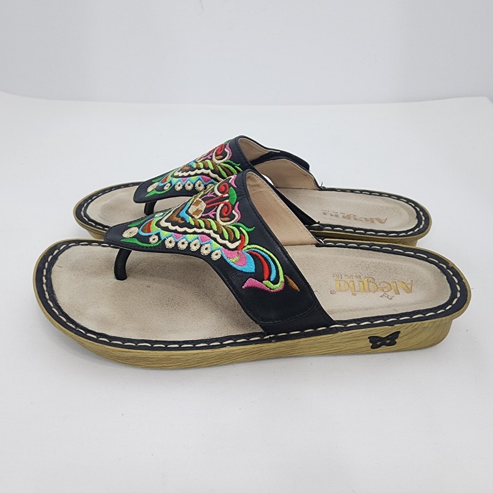 Alegria Vanessa 42 Leather Embroidered Thong Sandal Chrysalis Wedge VAN ...