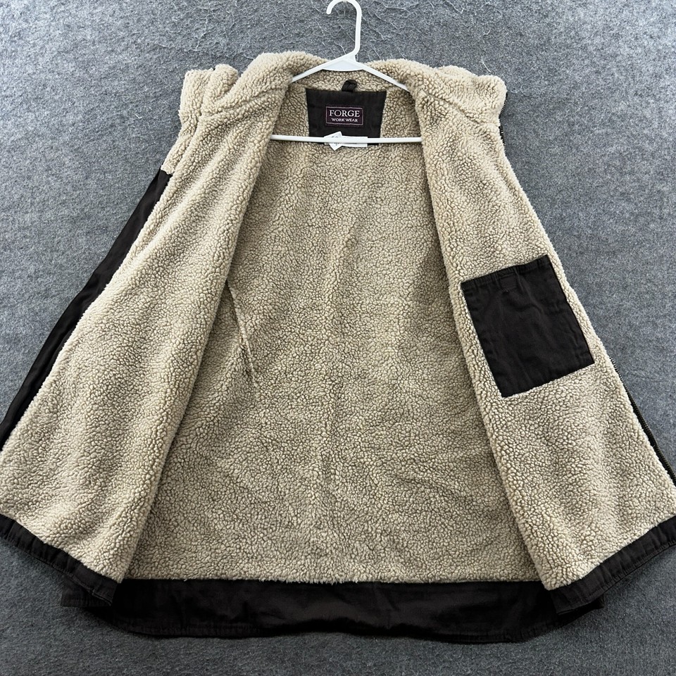 Forge Workwear Vest Mens 2XL XXL Brown Full Zip Sherpa Lined Canvas ...