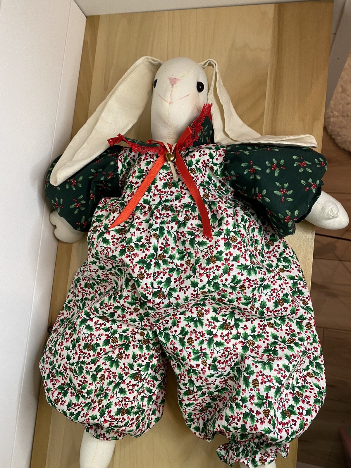 VTG Handmade Primitive Floppy Ear Bunny Rabbit Cloth Plush 19" Floral ...