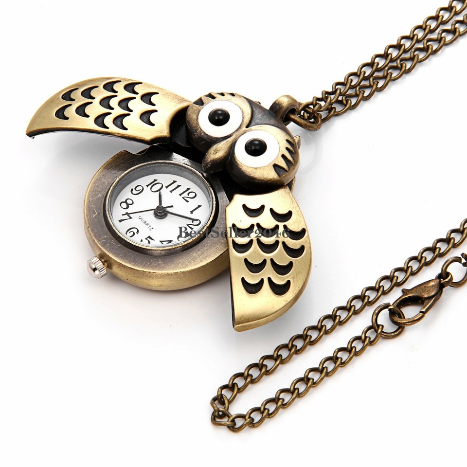 Vintage Bronze Retro Owl Pocket Watch Quartz Necklace Steampunk Men ...