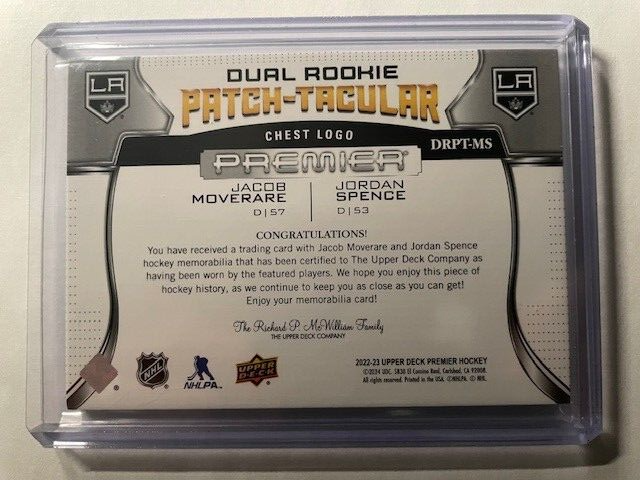 22-23 Premier Hky Dual Rookie Patch-Tacular Chest Logo J.Moverare J ...