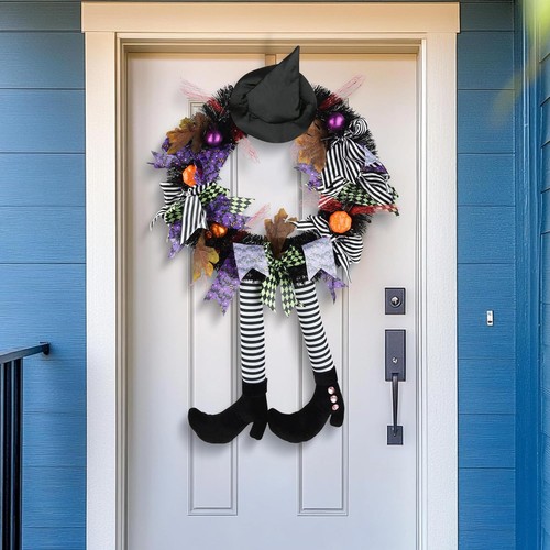 Halloween Wreath for Front Door, 24 Inch Halloween Garland with Witch ...