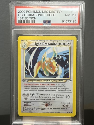 Pokémon PSA 8 Light Dragonite 1st Edition Neo Destiny Near Mint to Mint ...