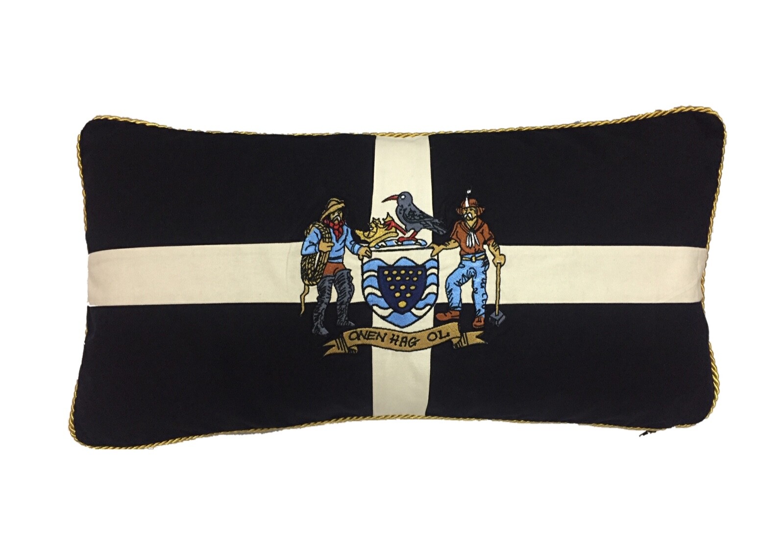Cornwall St Pirans Flag Cushion with Embroidered Cornish Crest Two ...