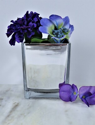 Silver Reflective Glass Cube Vase Sommerso Style 4.75 In High X 3.75 In ...