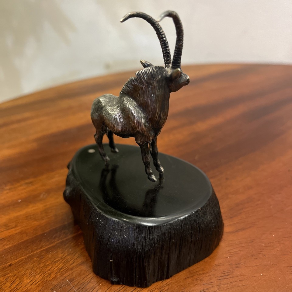Patrick Mavros Solid Sterling Silver Sable Antelope on dark wood base ...