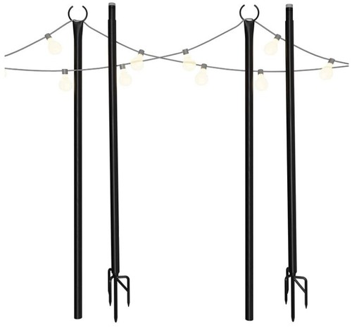 String Light Pole Outdoor Metal Poles with Hooks for Hanging String ...