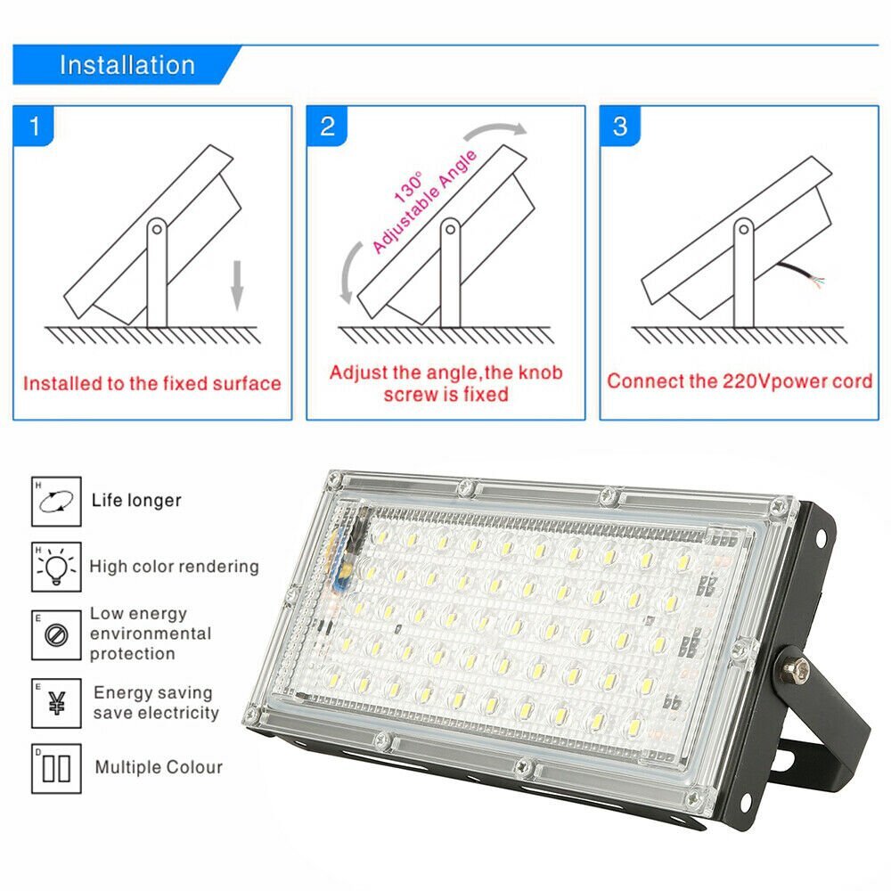 2PCS 50W LED Security Floodlight Indoor Outdoor Garden Waterproof Flood ...