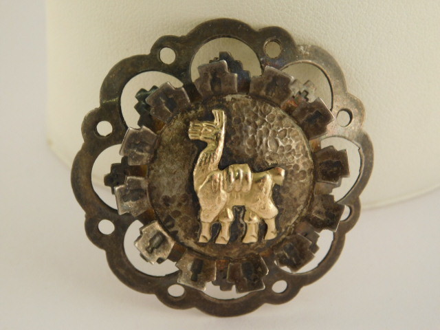 ANTIQUE 18K GOLD STERLING SILVER LLAMA PIN BROOCH PEN… - Gem