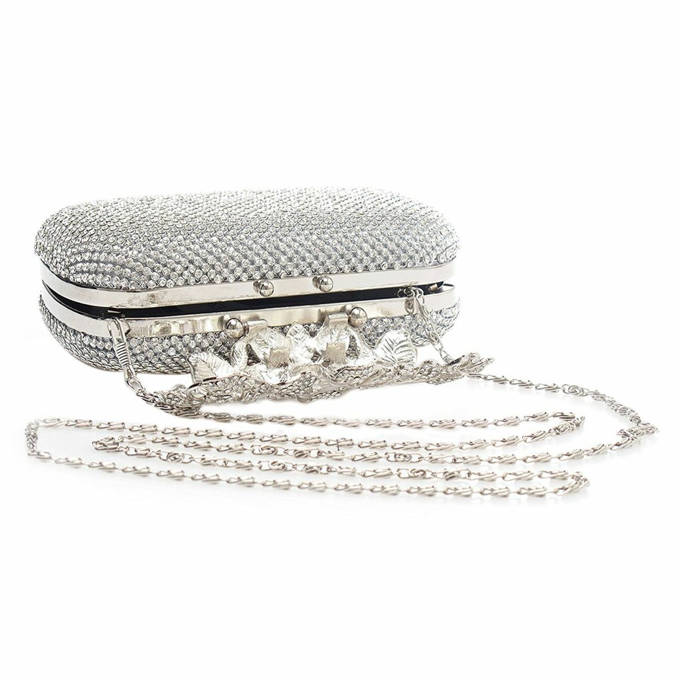 Unique Clasp Silver Crystal Diamond Evening bag Clutch Purse Party ...