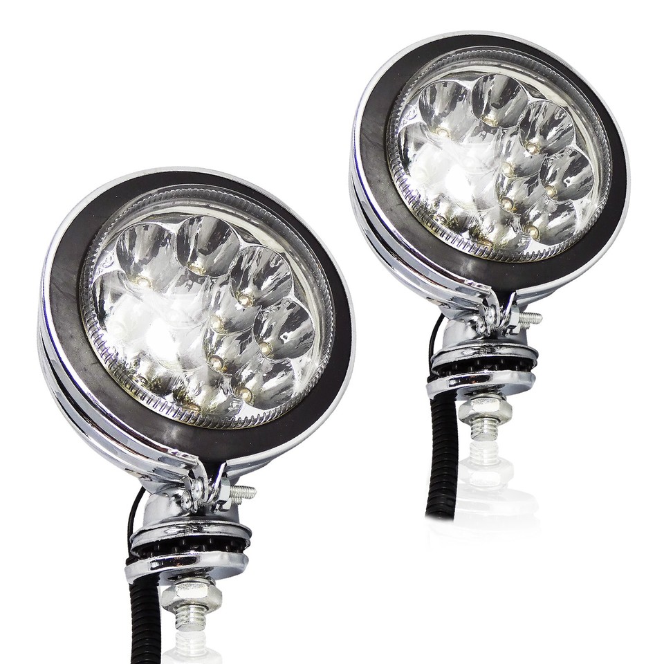 2x 4" Chrome Car Van Bus Front LED Lights 12V Spot Fog Halogen Round ...