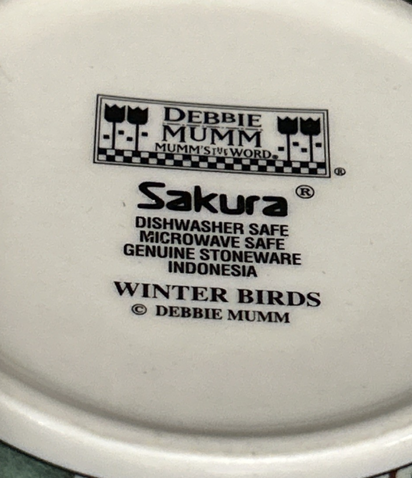Vintage Sakura Debbie Mumm Winter Birds Stoneware Coffee Cups Mugs Set ...