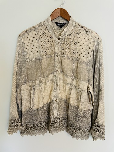 Young Threads Patchwork Lace Crochet Boxy Fit Button Up. Size XL. Boho ...