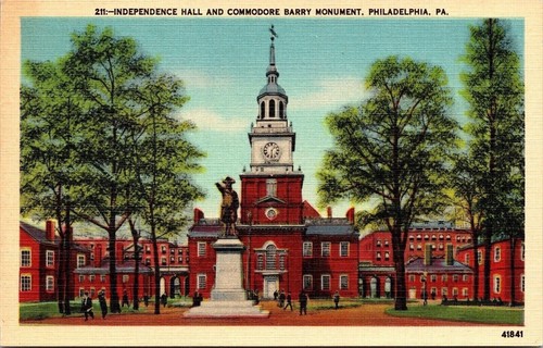 Independence Hall Commodore Barry Monument Philadelphia Pa Linen ...