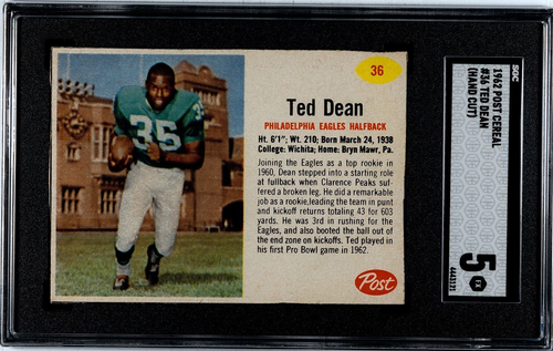 SGC 5 1962 Post Cereal Football Ted Dean #36 Hand Cut SP Philadelphia ...