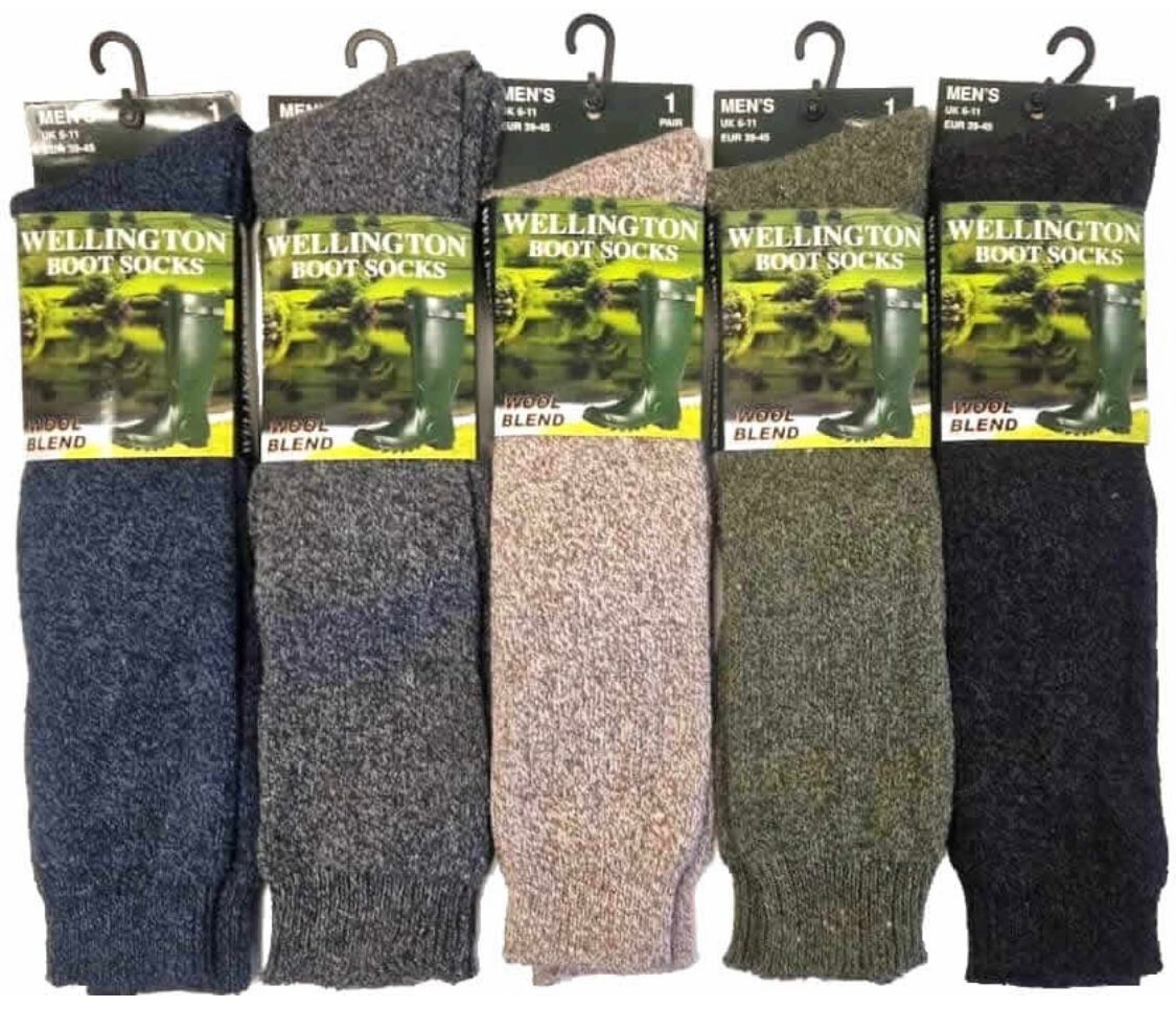 MEN'S Wellington Long Length Wool Blend Boot Welly Socks UK 6-11 , 3 ...