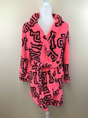 Victoria's Secret XS S Neon Pink Black Plush Cozy Spa Bathrobe Robe | eBay