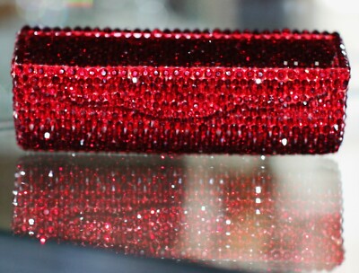 Judith Leiber SIAM RED Swarovski Crystal Compact mirror HOLDER LIPSTICK ...