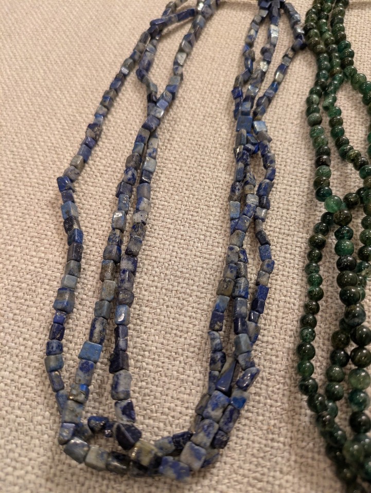 Collection Of 4 Gemstone Necklaces Lapis Lazuli Cube Shape & Greenstone ...