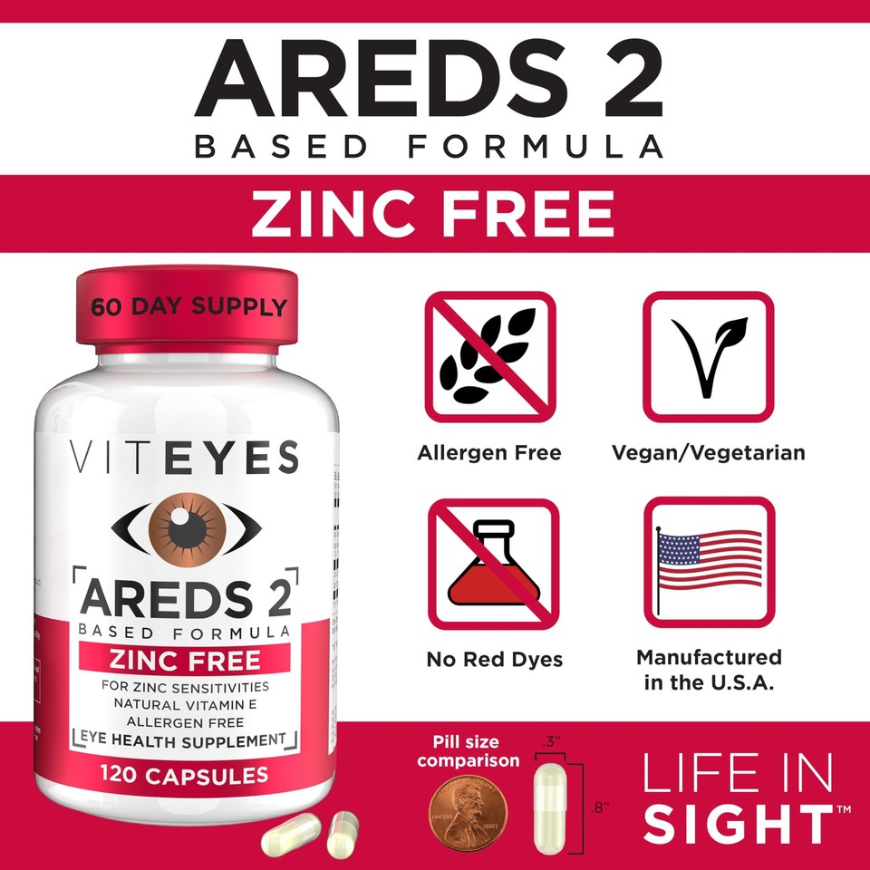 Viteyes AREDS 2 Zinc Free Macular Support 120 Capsules Eye Health ...