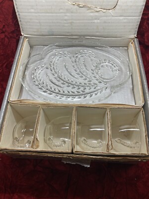 1950’s Federal Glass Hospitality Crystal Snack Set Homestead Wheat 8pc ...