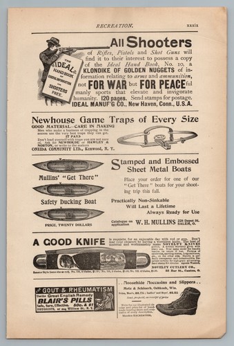 1890s-1910s Print Ad Hunting, Fishing, Traps, Knife, Moccasins, Boat ...