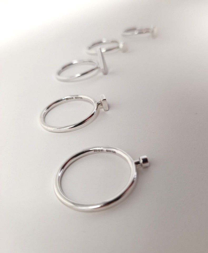 Hard geometric silver stacking rings ring set by Wendy Ramshaw (1939 ...