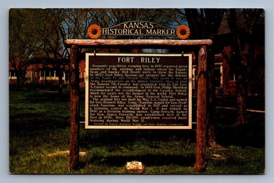 Postcard Vtg Kansas Historical Marker On Highway 18 Fort Riley Landmark ...