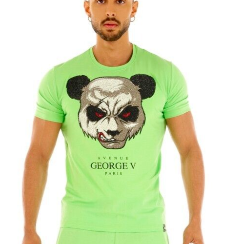 Men Avenue George V Paris T-Shirt Teddy Rhinestone Men's Green fitted ...