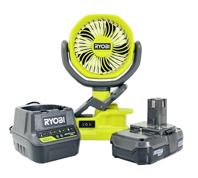 New RYOBI PCF02 18-Volt Cordless 4 in. Clamp Fan Kit with Battery and ...