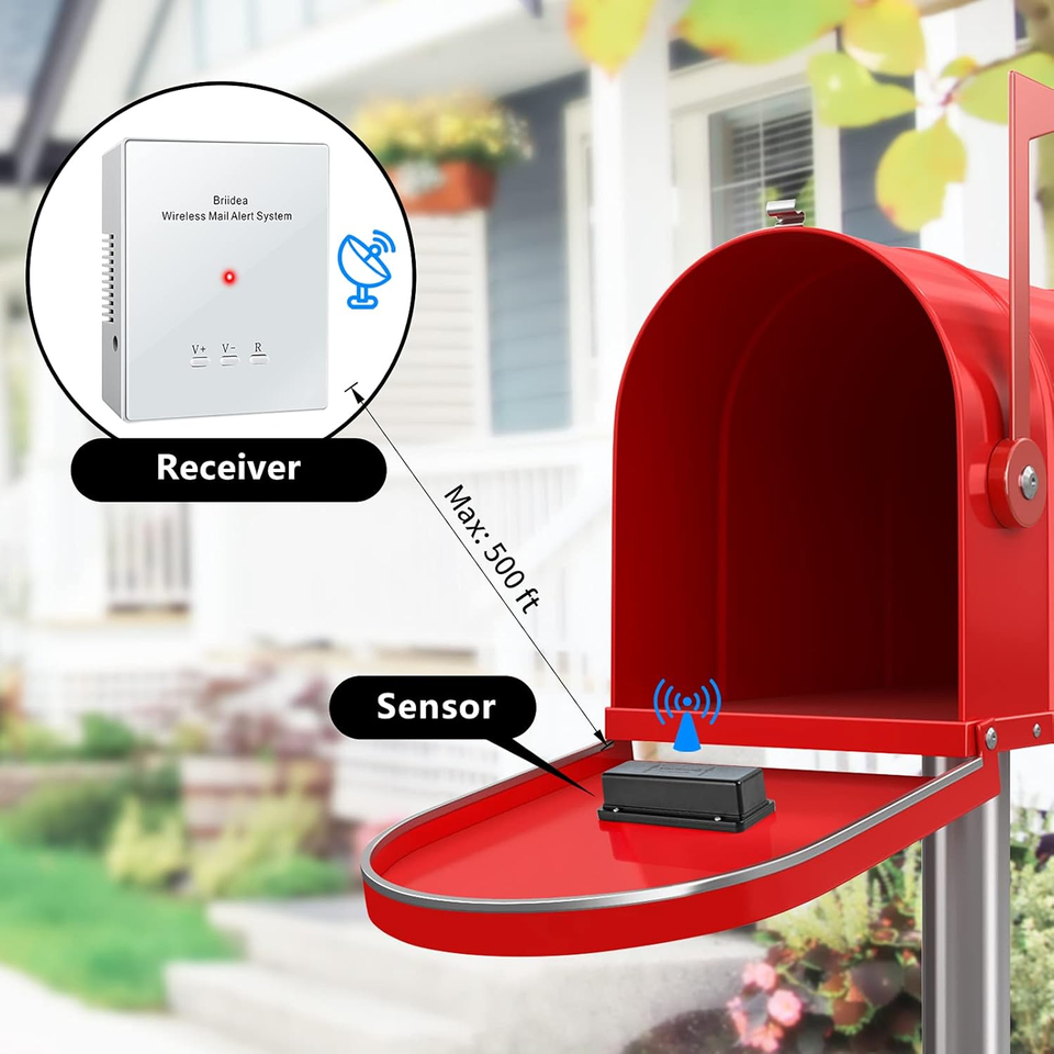 Mailbox Alarm, Briidea 500Ft Wireless Mailbox Alert with LED Light ...