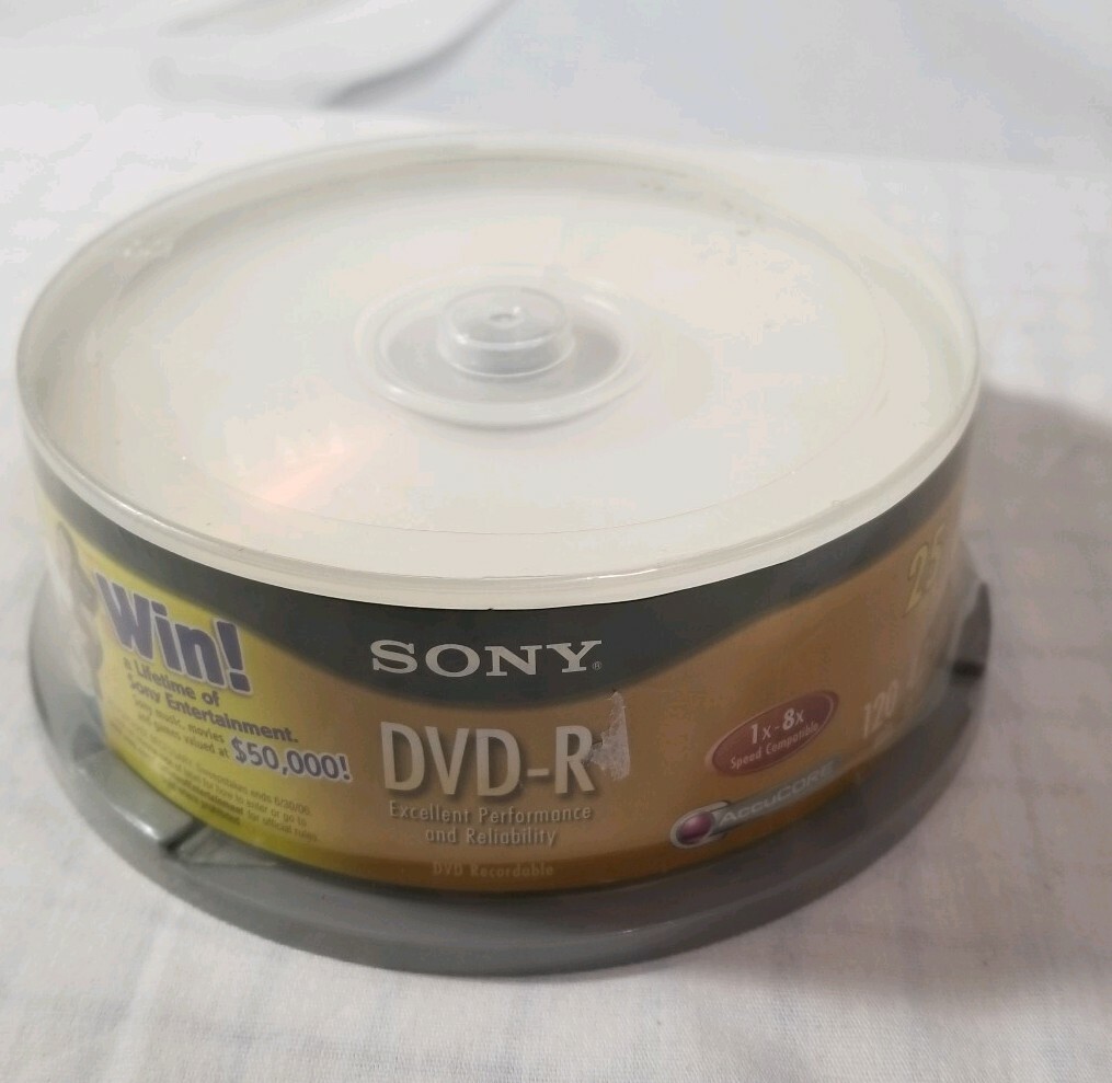 SONY DVD-R 25 Pack 4.7GB 1x-16x 120min AccuCore NEW Factory Sealed | eBay