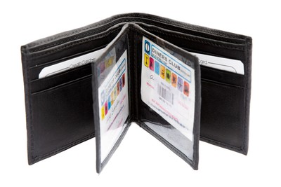 AW2060 Folding bifold leather wallet, 2 jumbo ID center flaps, 12 card ...