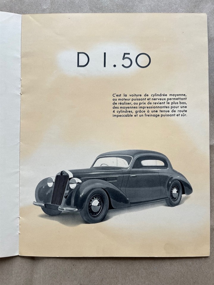 Delage 1939 1940 D1.50 D6.75 D8.100 D8.120 color sales brochure catalog ...