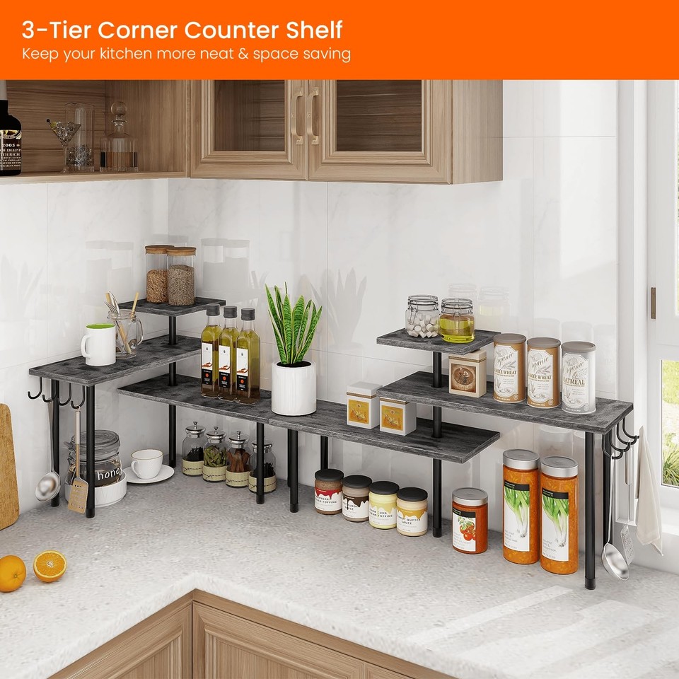 Kitchen Countertop Organizer, 3 Tier Corner Shelf Bathroom Counter ...