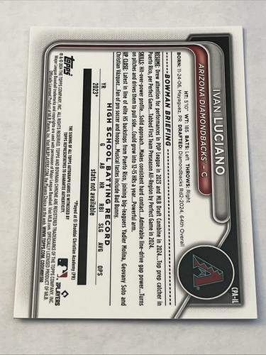 2024 Bowman Chrome Ivan Luciano 1st Rookie Auto D-Backs On Card RC | eBay