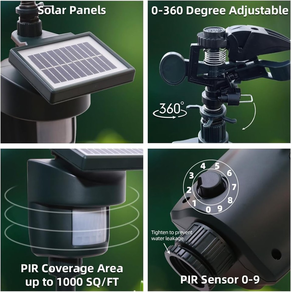 Motion Activated Sprinkler with Solar Panels Deter Animal Cat,Birds ...