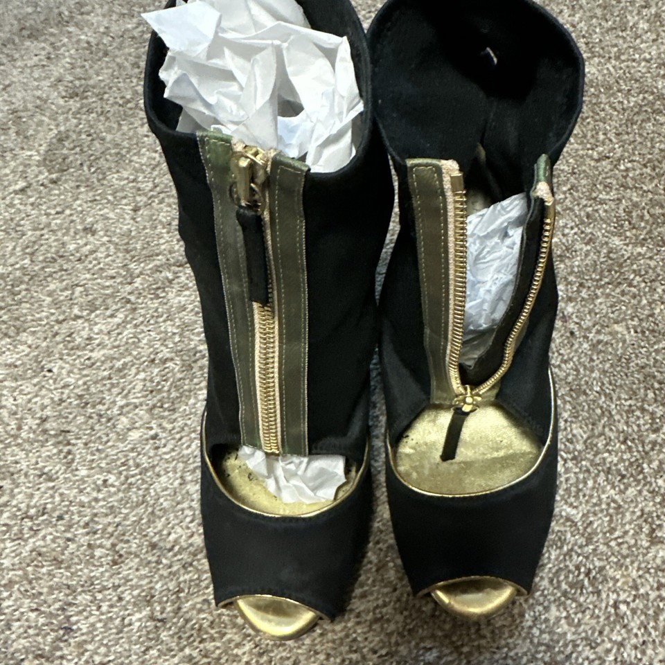 STELLA McCARTNEY OPEN TOE BLACK HIGH HEELS GOLD ACCENT | eBay