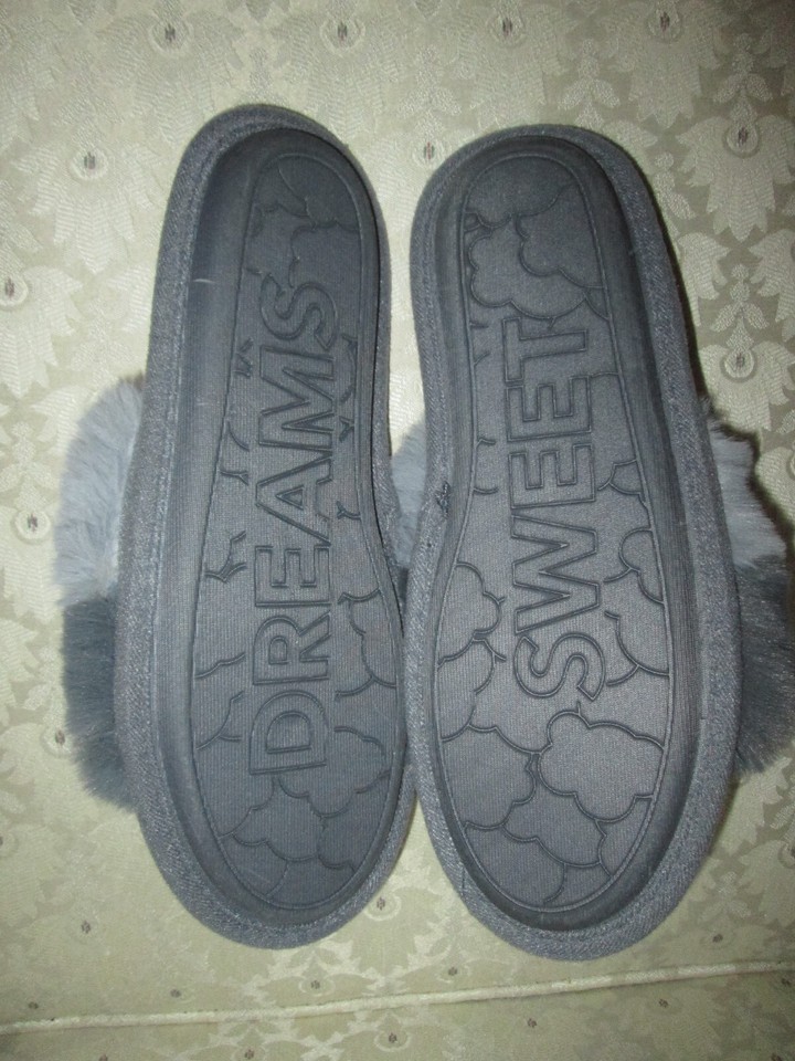 Hello Mello Cotton Candy Size L/XL Gray Faux Fur Puff Slippers NEW ...